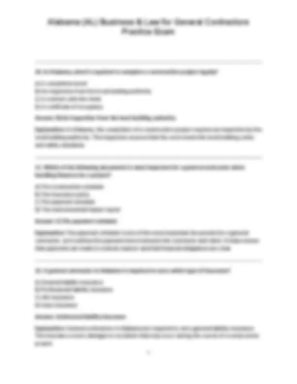 Alabama (AL) Business & Law for General Contractors Practice Exam ...