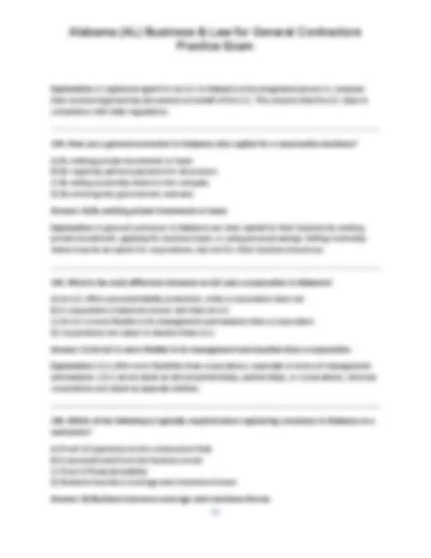 Alabama (AL) Business & Law for General Contractors Practice Exam ...