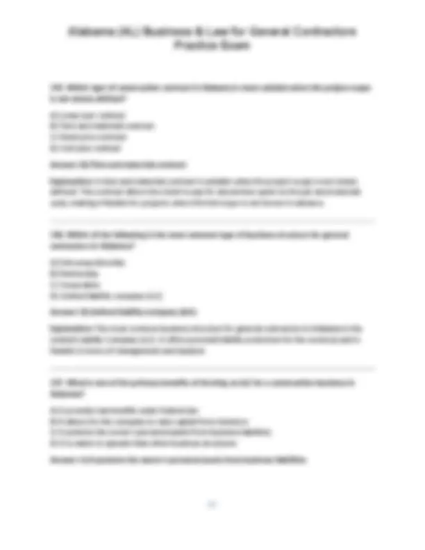 Alabama (AL) Business & Law for General Contractors Practice Exam ...