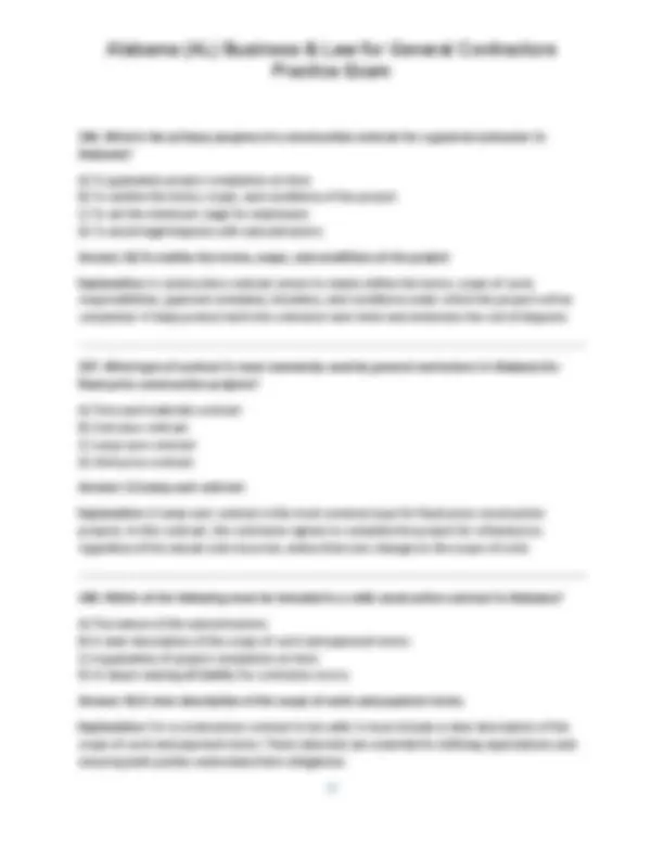 Alabama (AL) Business & Law for General Contractors Practice Exam ...