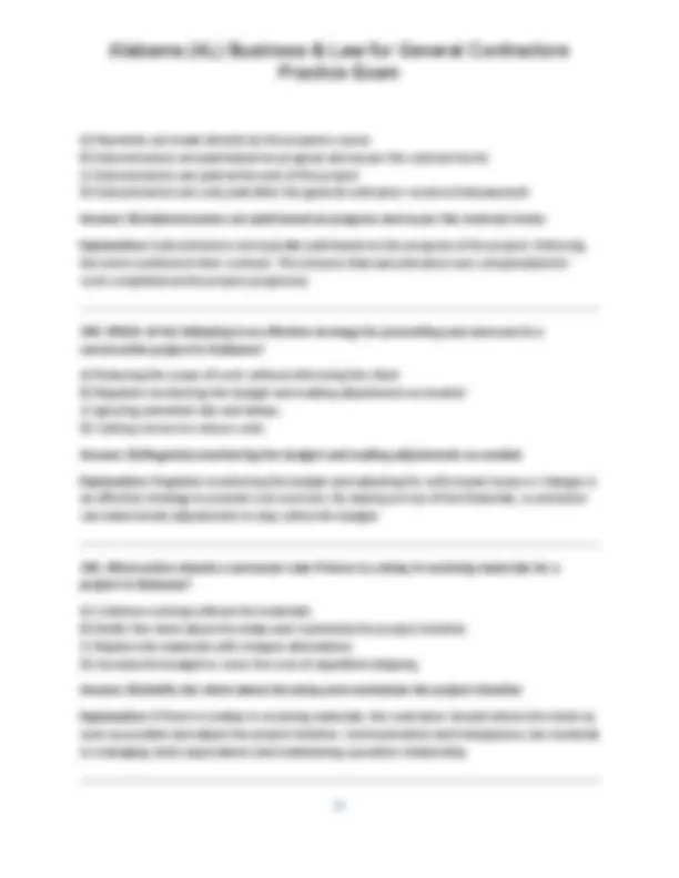Alabama (AL) Business & Law for General Contractors Practice Exam ...