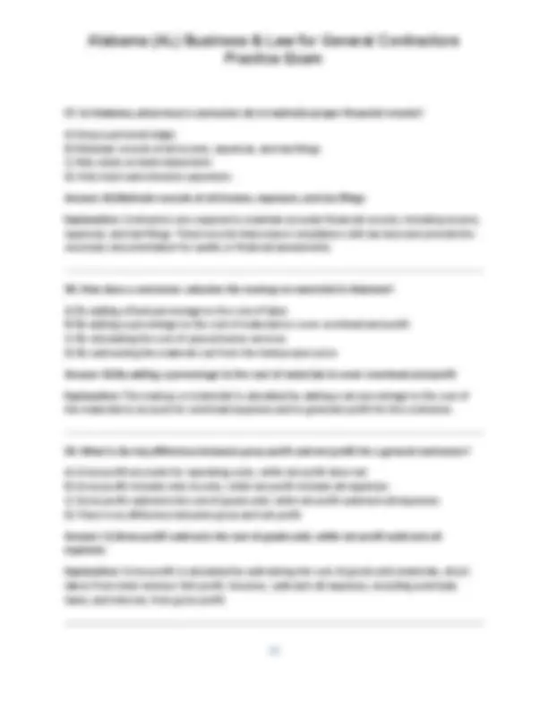 Alabama (AL) Business & Law for General Contractors Practice Exam ...
