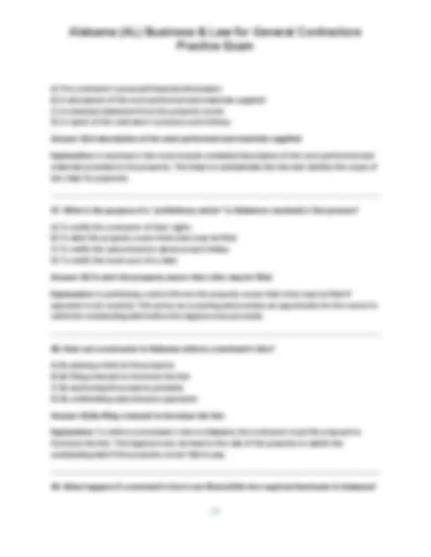Alabama (AL) Business & Law for General Contractors Practice Exam ...