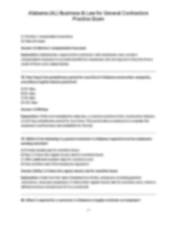 Alabama (AL) Business & Law for General Contractors Practice Exam ...