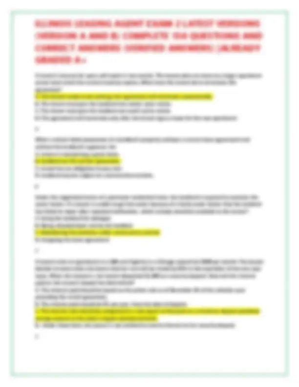 ILLINOIS LEASING AGENT EXAM 2 LATEST VERSIONS (VERSION A AND B ...