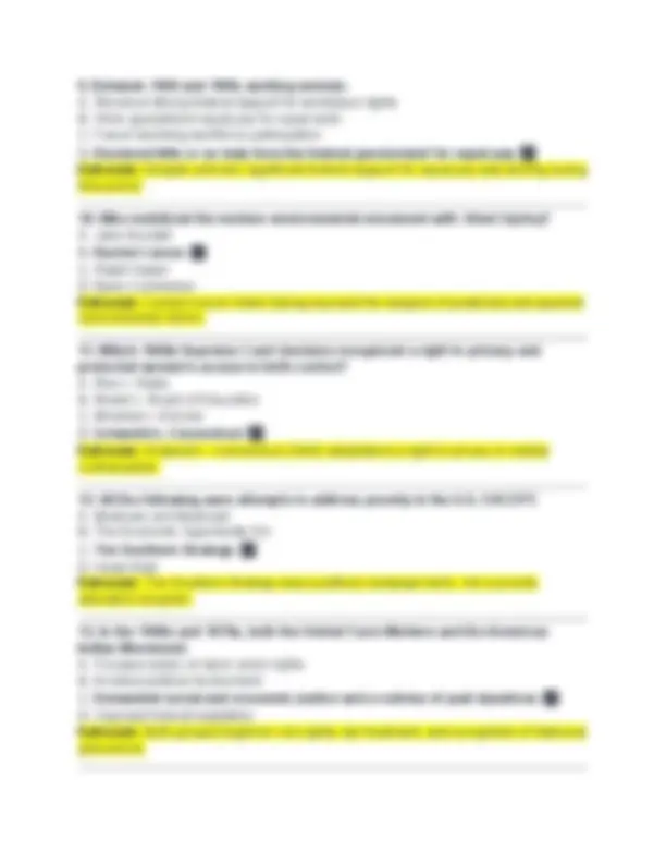 APUSH Exam Prep: 1960s-70s US History Q&A | Exams History | Docsity