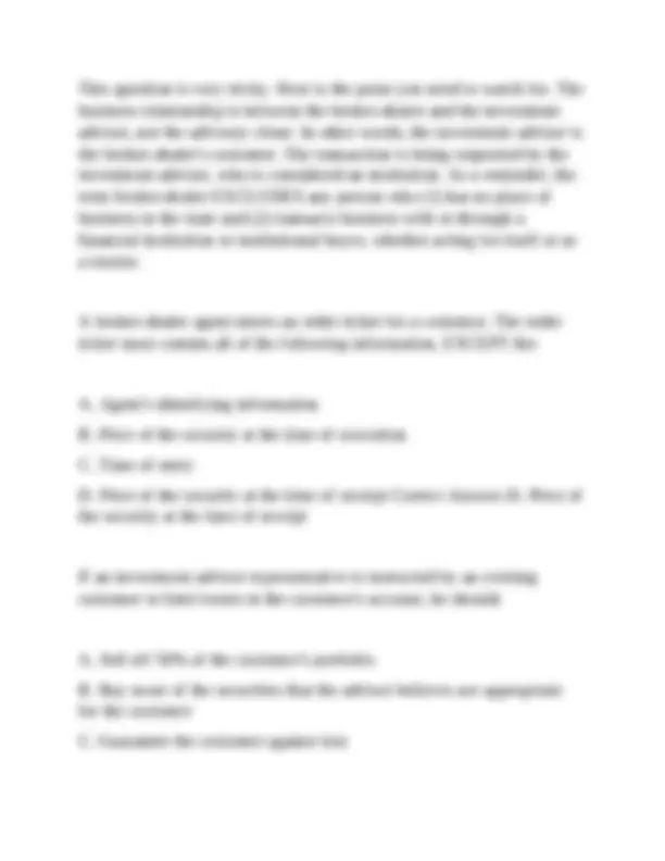 Series 63 Exam Practice Questions and Answers: Securities Regulations ...