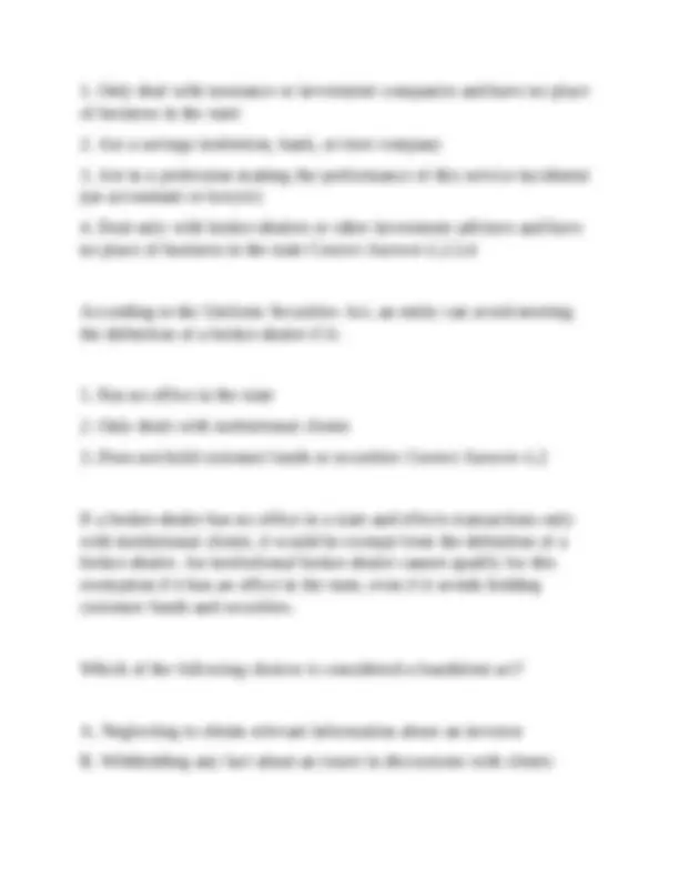 Series 63 Exam Practice Questions and Answers: Securities Regulations ...