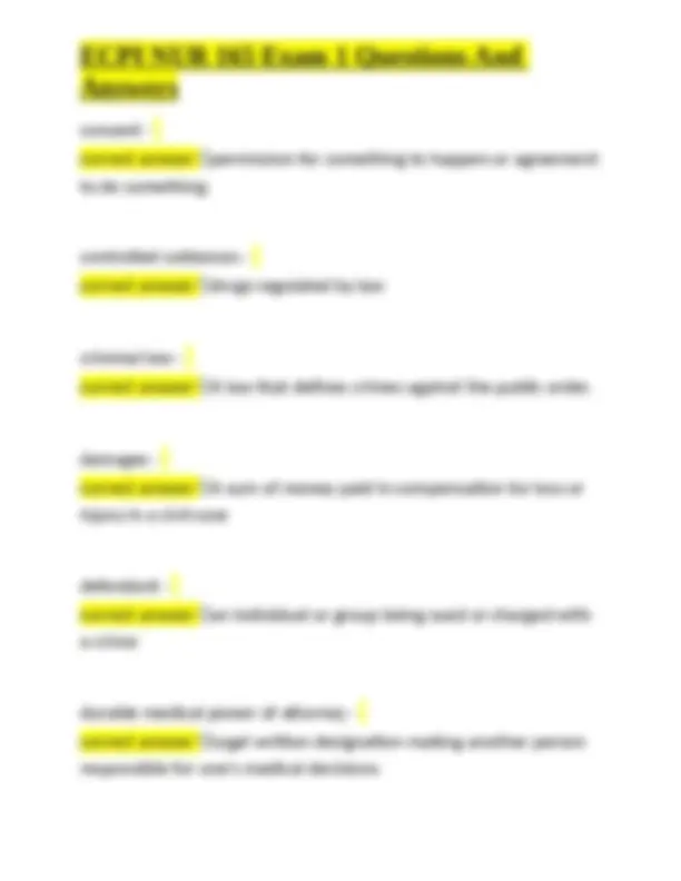 ECPI NUR 165 Exam 1: Key Nursing Concepts Q&A | Exams Nursing | Docsity