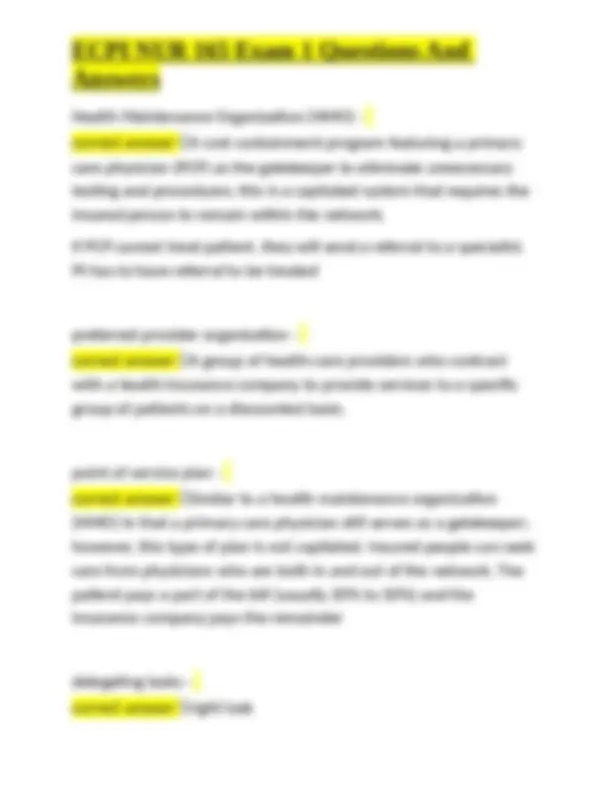 ECPI NUR 165 Exam 1: Key Nursing Concepts Q&A | Exams Nursing | Docsity