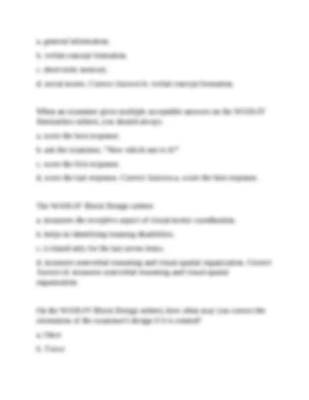 WAIS-IV Questions with Correct Answers | Exams Advanced Education | Docsity