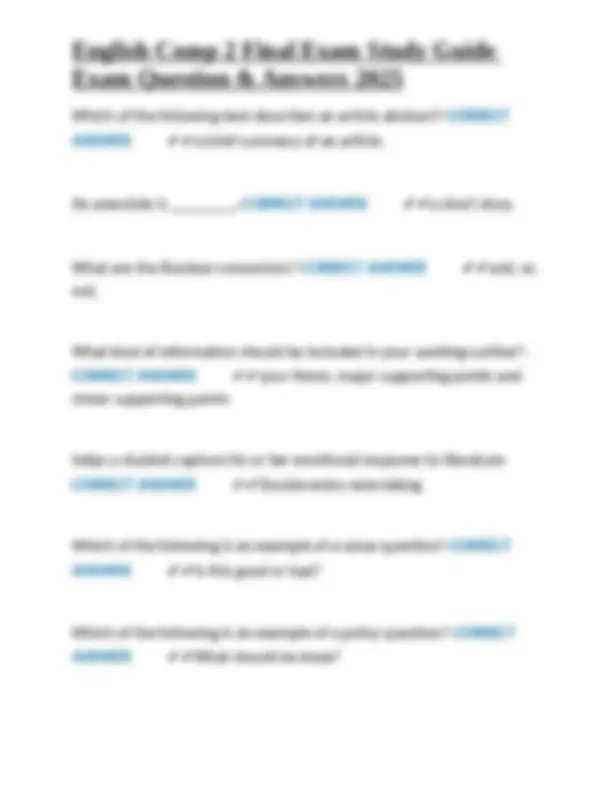 English Composition 2 Final Exam Study Guide: Q&A 2025 | Exams Nursing ...