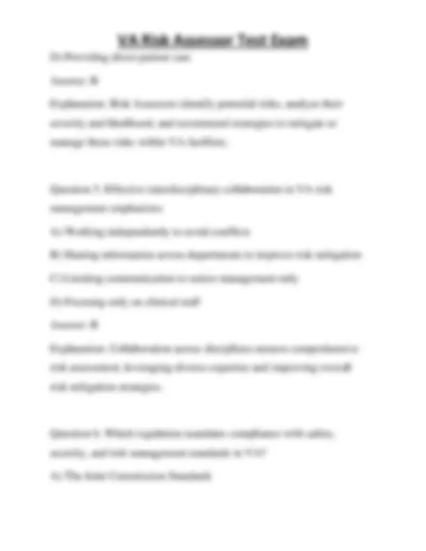 VA Risk Assessor Test Exam | Exams Technology | Docsity