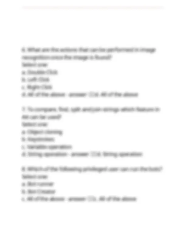 Automation Anywhere RPA Certification Quiz Questions and Answers | Exams Nursing | Docsity