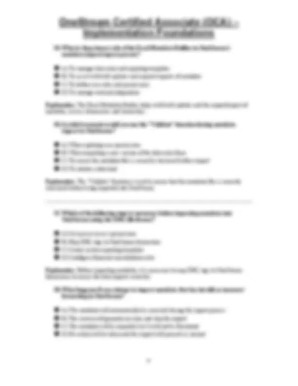 OneStream Certified Associate (OCA) – Implementation Foundations | Exams Technology | Docsity