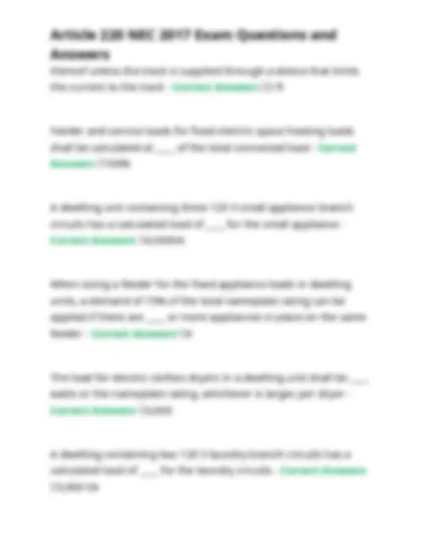 Article 220 NEC 2017 Exam Questions and Answers | Exams Nursing | Docsity