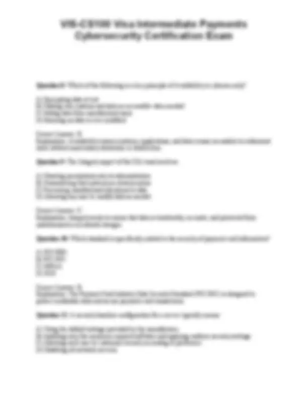 VIS-CS100 Visa Intermediate Payments Cybersecurity Exam with Study Book | Exams Technology | Docsity