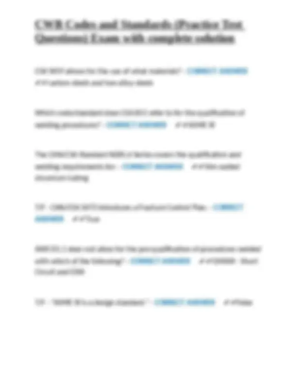 CWB Codes and Standards (Practice Test Questions) Exam with complete ...