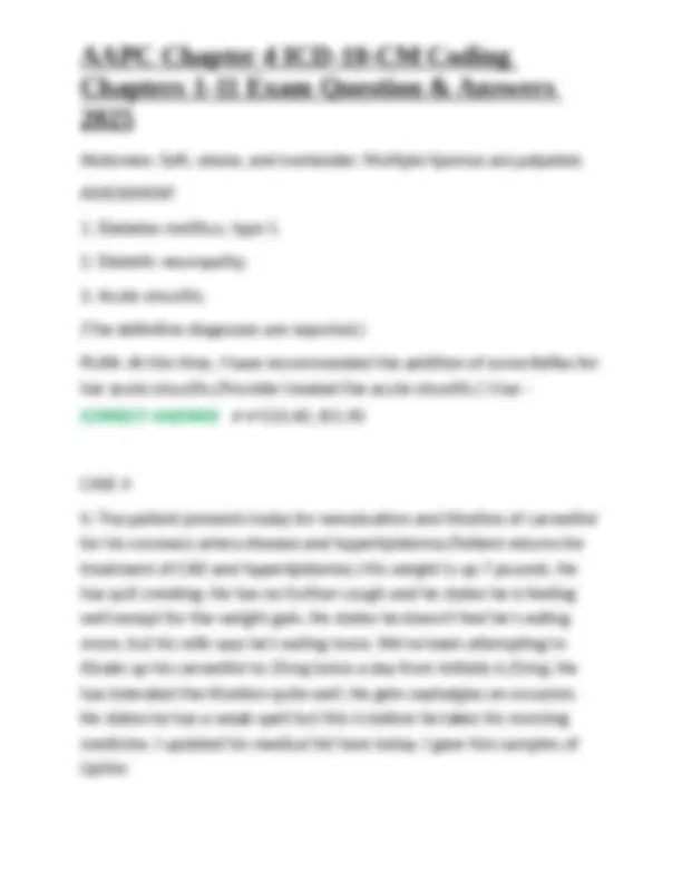 AAPC Chapter 4 ICD-10-CM Coding Chapters 1-11 Exam Question & Answers ...
