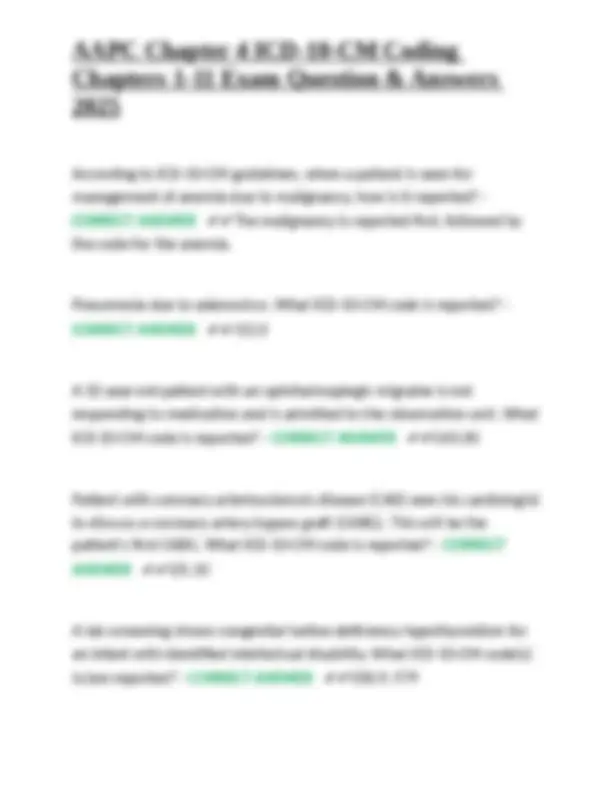 AAPC Chapter 4 ICD-10-CM Coding Chapters 1-11 Exam Question & Answers ...
