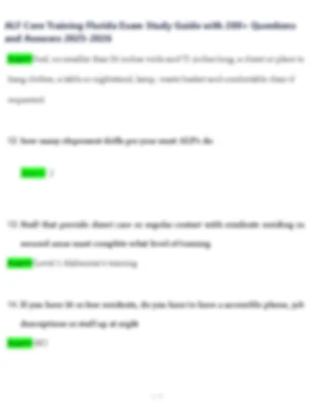 ALF Core Training Florida Exam Study Guide 2025-2026: Q&A | Exams ...