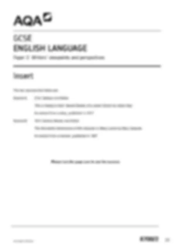 Actual 2024 AQA GCSE ENGLISH LANGUAGE 8700/2 Paper 2 Question Paper ...
