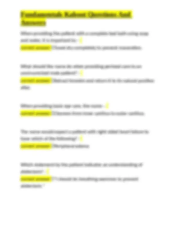 Fundamentals Kahoot Questions And Answers | Exams Nursing | Docsity