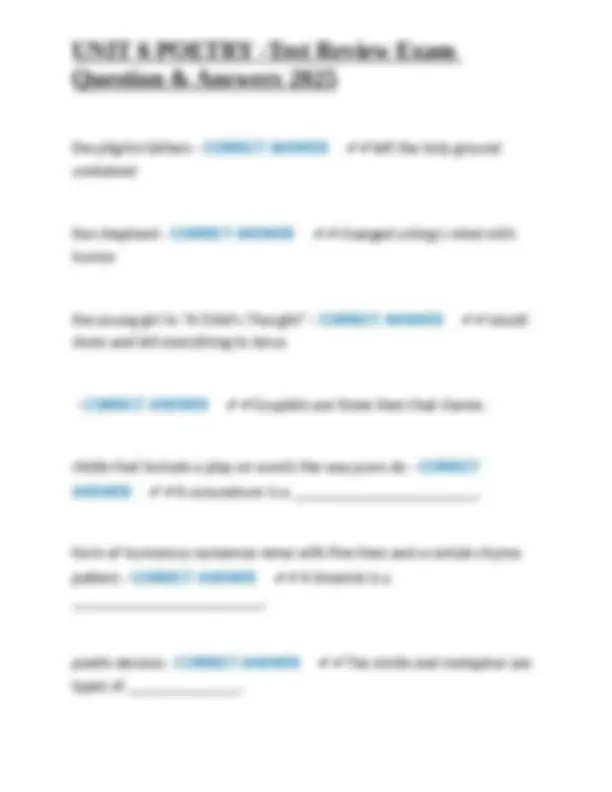 UNIT 6 POETRY -Test Review Exam Question & Answers 2025 | Exams Nursing ...