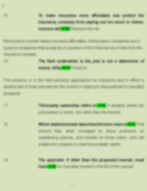 Life & Health Insurance Exam Q&A 2024-2025: Practice Questions | Exams Nursing | Docsity