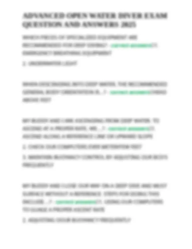 Advanced Open Water Diver Exam: Q&A Study Guide 2025 | Exams Nursing | Docsity