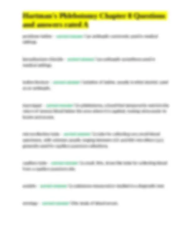 Hartman's Phlebotomy Chapter 8 Questions and answers rated A ...