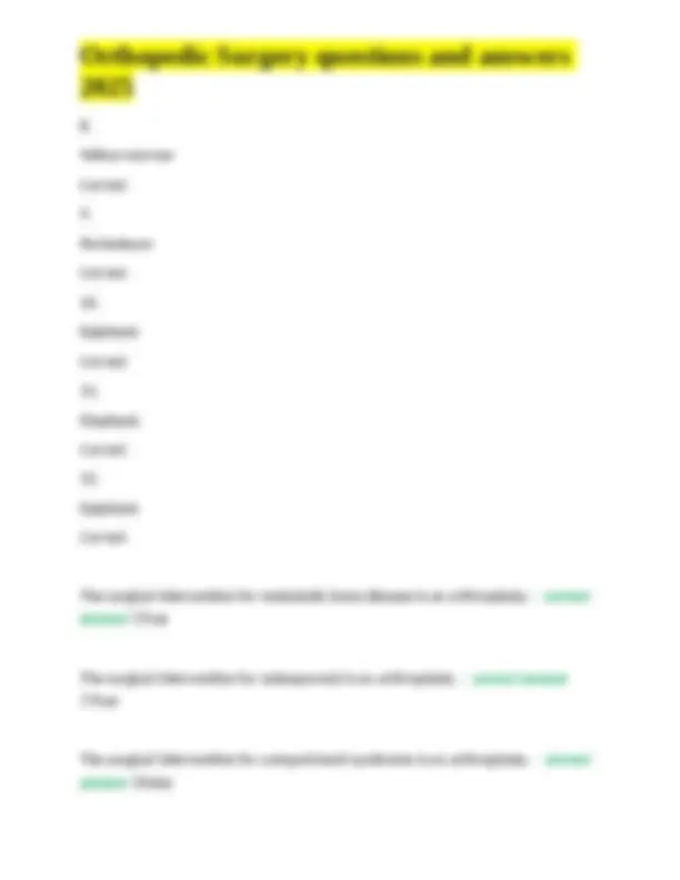 Orthopedic Surgery questions and answers 2025 | Exams Orthopedics | Docsity