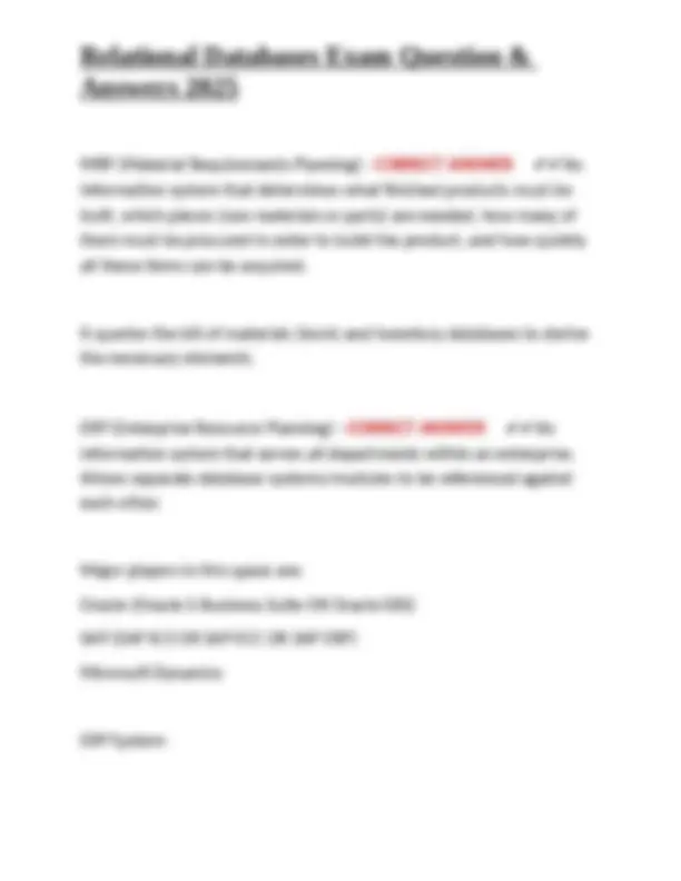 Relational Databases: Exam Questions and Answers | Exams Nursing | Docsity