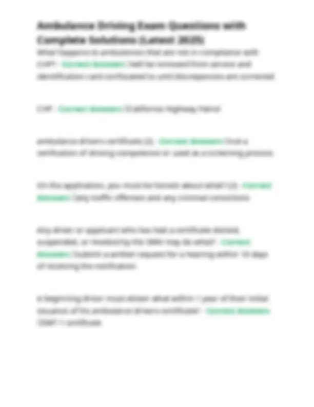 Ambulance Driving Exam Q&A: Regulations & Safety | Exams Nursing | Docsity