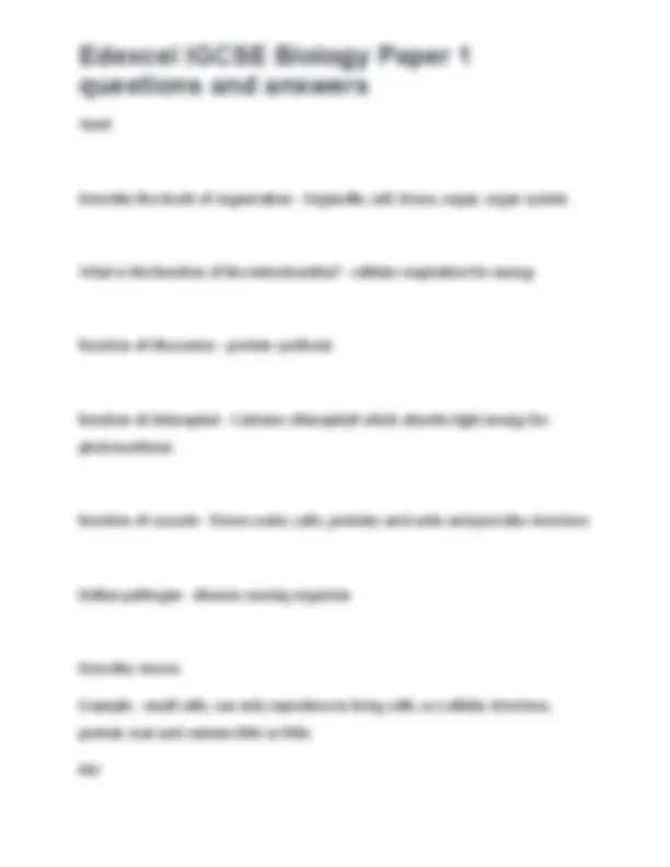 Edexcel IGCSE Biology Paper 1 questions and answers. | Exams Cellular and Molecular Biology ...