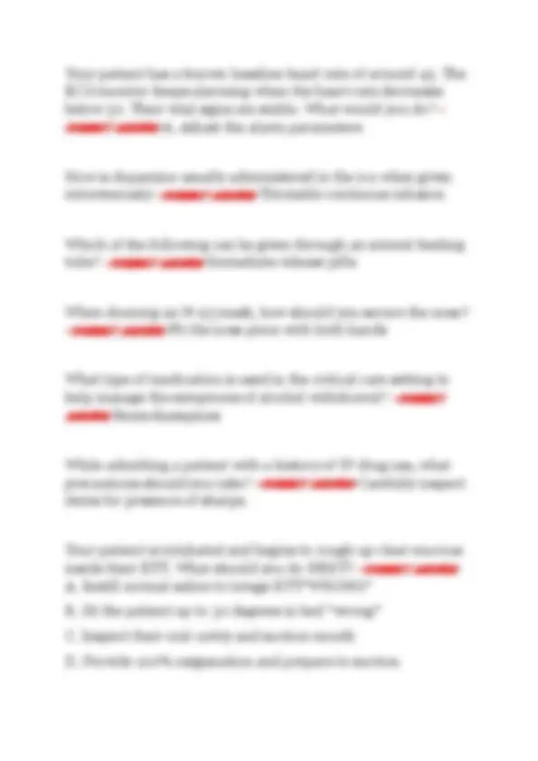 ICU Critical Care Exam Questions and Answers | Exams Nursing | Docsity