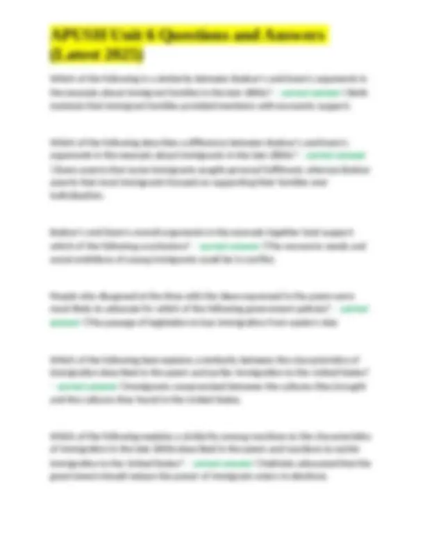 APUSH Unit 6 Questions and Answers (Latest 2025) | Exams Nursing | Docsity