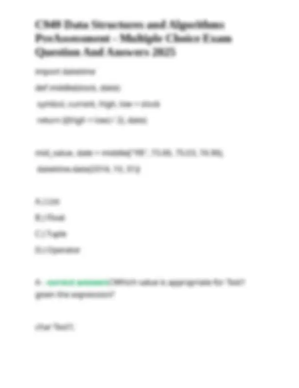 C949 Data Structures and Algorithms PreAssessment - Multiple Choice Exam Question And Answ ...