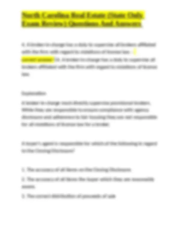 North Carolina Real Estate (State Only Exam Review) Questions And ...