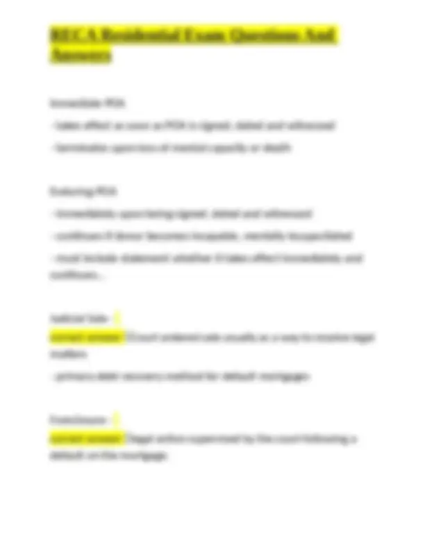 RECA Residential Exam Questions And Answers | Exams Real Estate ...
