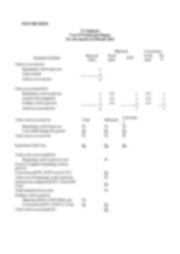 Cost production report format | Exercises Accounting | Docsity