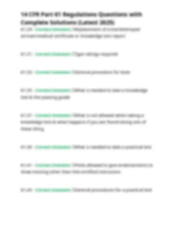 14 CFR Part 61 Regulations Questions with Complete Solutions (Latest ...