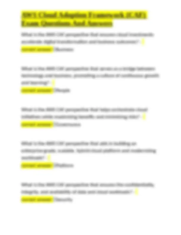 AWS Cloud Adoption Framework (CAF) Exam Questions And Answers | Exams Computer Security | Docsity