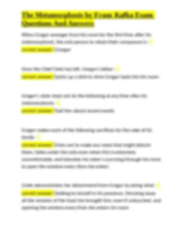 The Metamorphosis by Franz Kafka Exam Questions And Answers | Exams ...