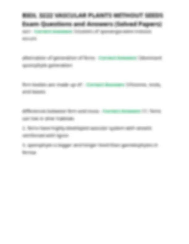 BIOL 3222 VASCULAR PLANTS WITHOUT SEEDS Exam Questions and Answers ...