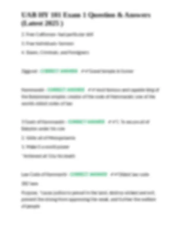 UAB HY 101 Exam 1 Q&A: Ancient Civilizations Study Guide | Exams ...