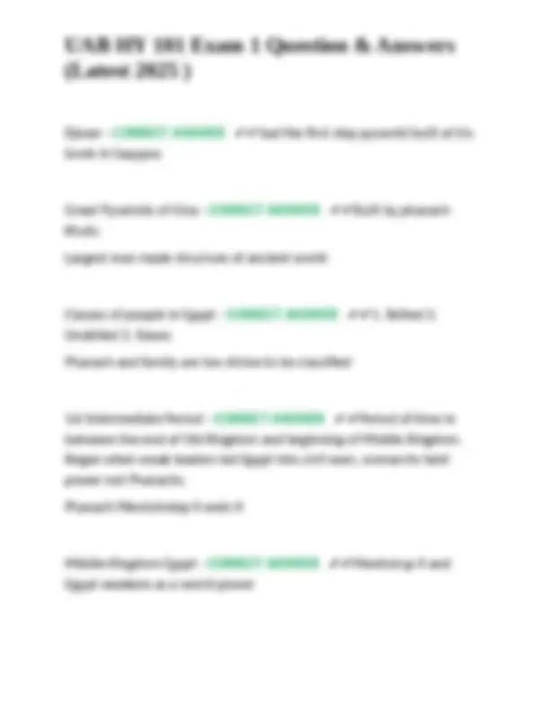 UAB HY 101 Exam 1 Q&A: Ancient Civilizations Study Guide | Exams ...