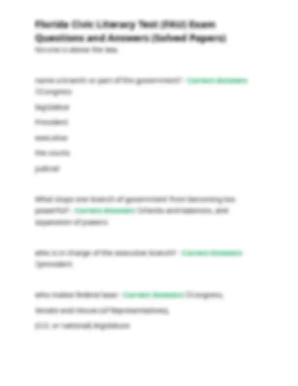 Florida Civic Literacy Test (FAU) Exam Questions and Answers (Solved ...