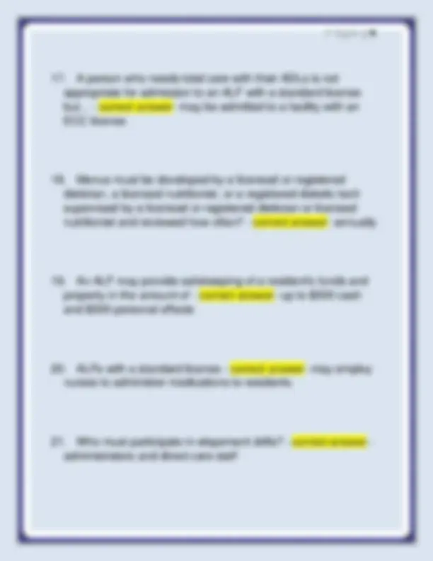 FLORIDA ALF CORE STUDY GUIDE Exam Questions and Answers 100% Accurate ...