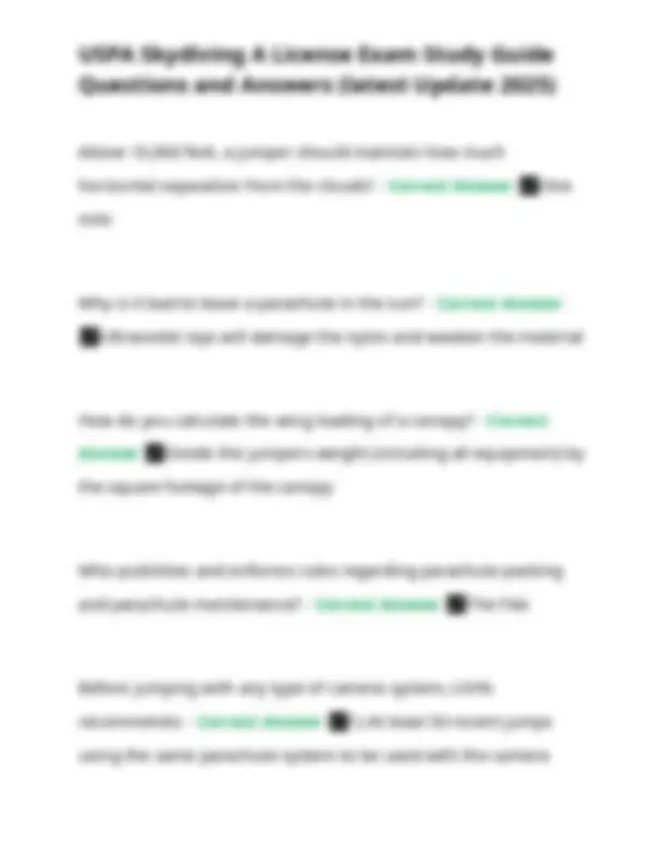 USPA Skydiving A License Exam Study Guide Questions and Answers (latest ...